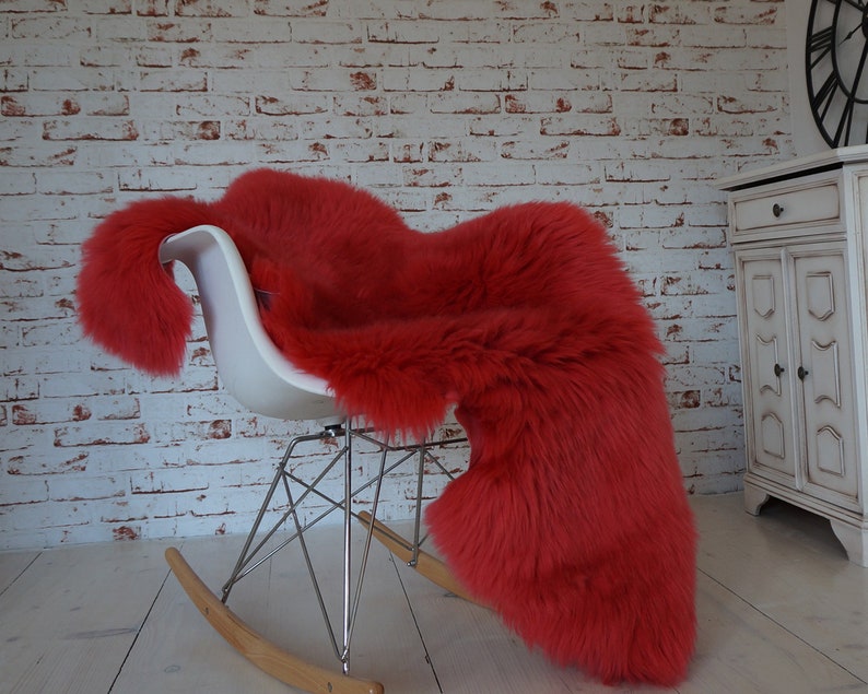 Giant Genuine Sheepskin Rug Red Color Soft Warm Wool Natural | Etsy