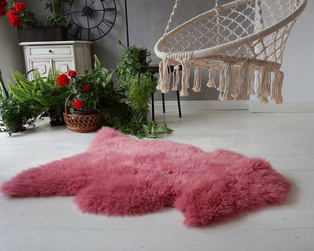 Giant Genuine Sheepskin Rug Pink Soft Warm Wool Natural Area | Etsy