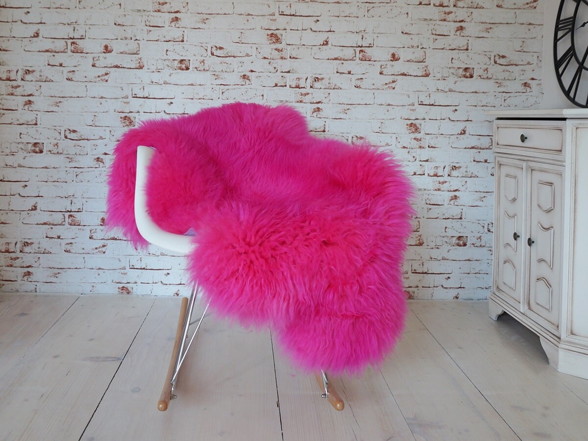 Giant Genuine Sheepskin Rug Pink Color Soft Warm Wool Natural - Etsy