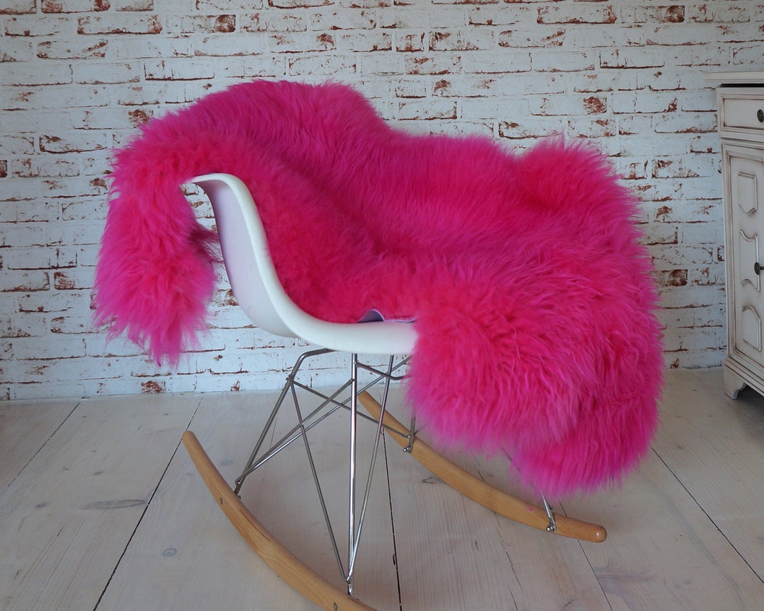 Giant Genuine Sheepskin Rug Pink Color Soft Warm Wool Natural Area Rugs ...
