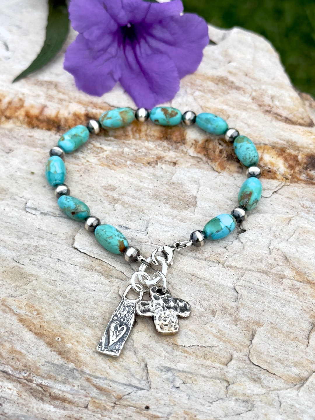 Genuine Turquoise Bracelet Sterling Cross Bracelet Navajo Pearl ...