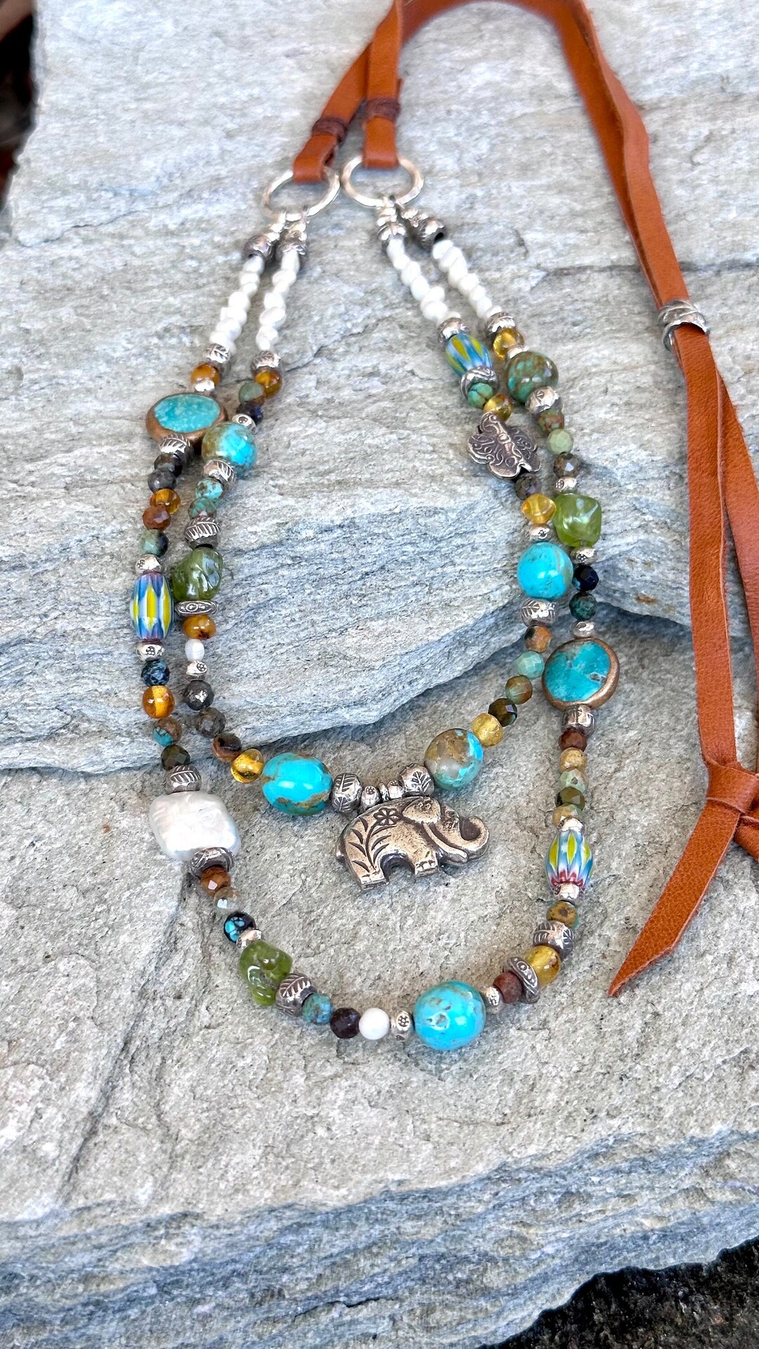 Sundance Style Turquoise Layered Necklace-thai Silver Elephant - Two ...