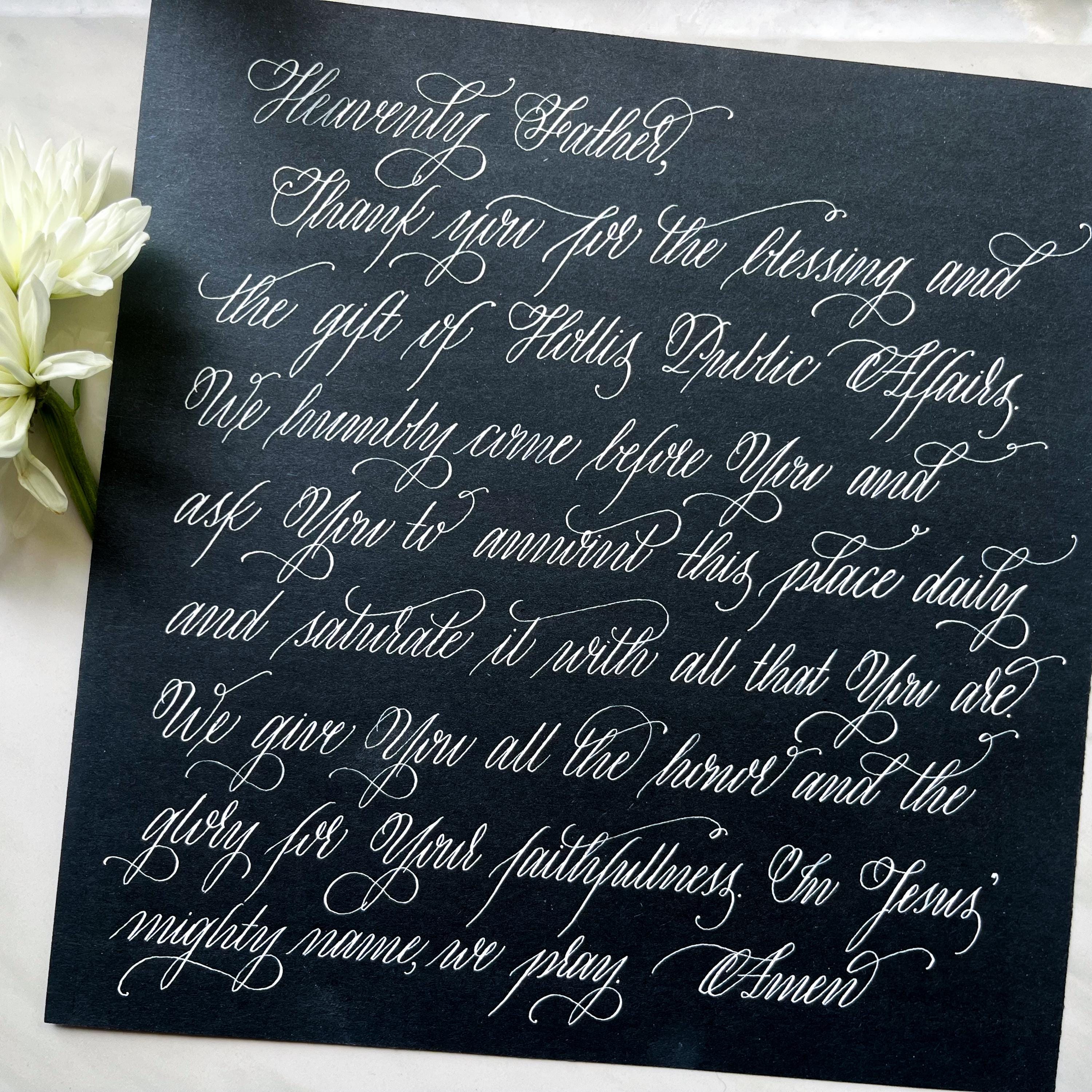 Flourished Script // Poem, Vows, Song, Letter // Hand-lettered Unframed ...