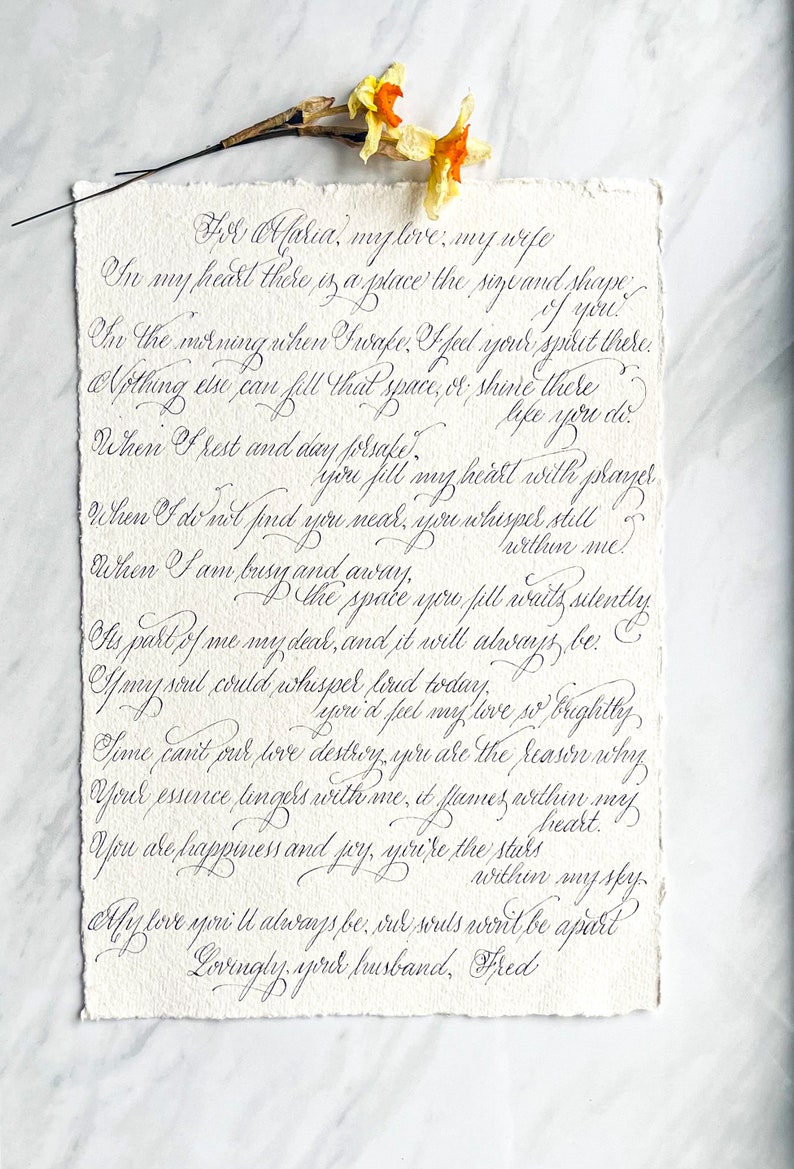 Flourished Script // Poem, Vows, Song, Letter // Hand-lettered Unframed ...