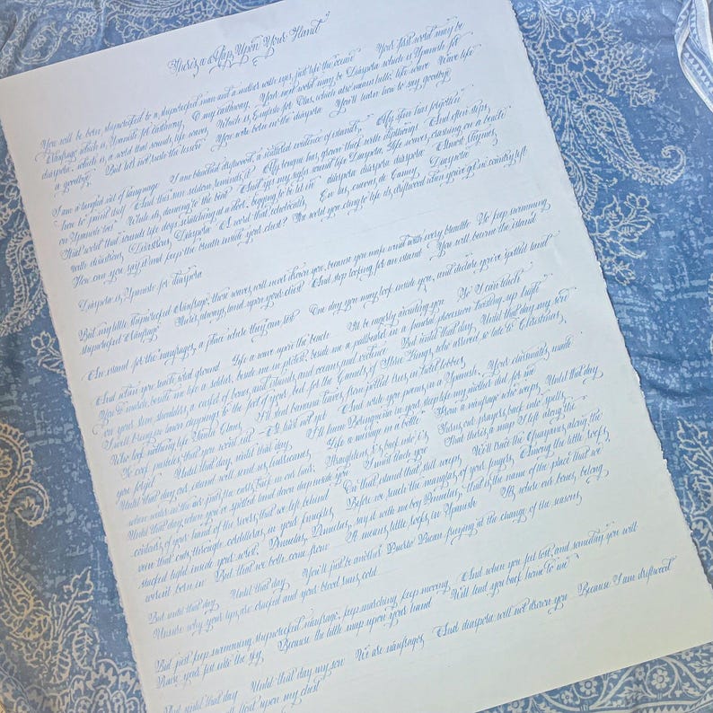 Flourished Script // Poem, Vows, Song, Letter // Hand-lettered Unframed ...