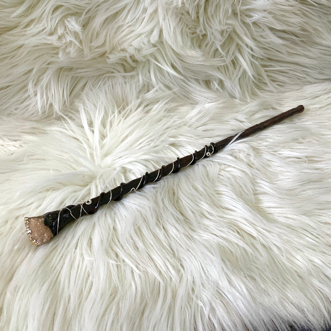 Beautiful Wand with Peach Stone and Silver Wire/Wizard | Etsy