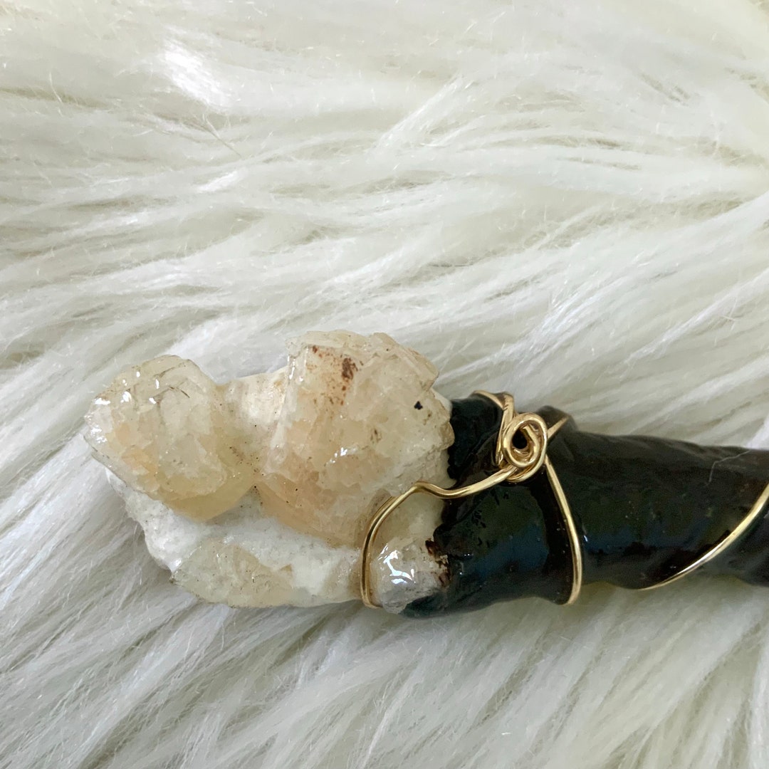 Beautiful Peach Apophyllite Wand With Gold Wire/wizard - Etsy