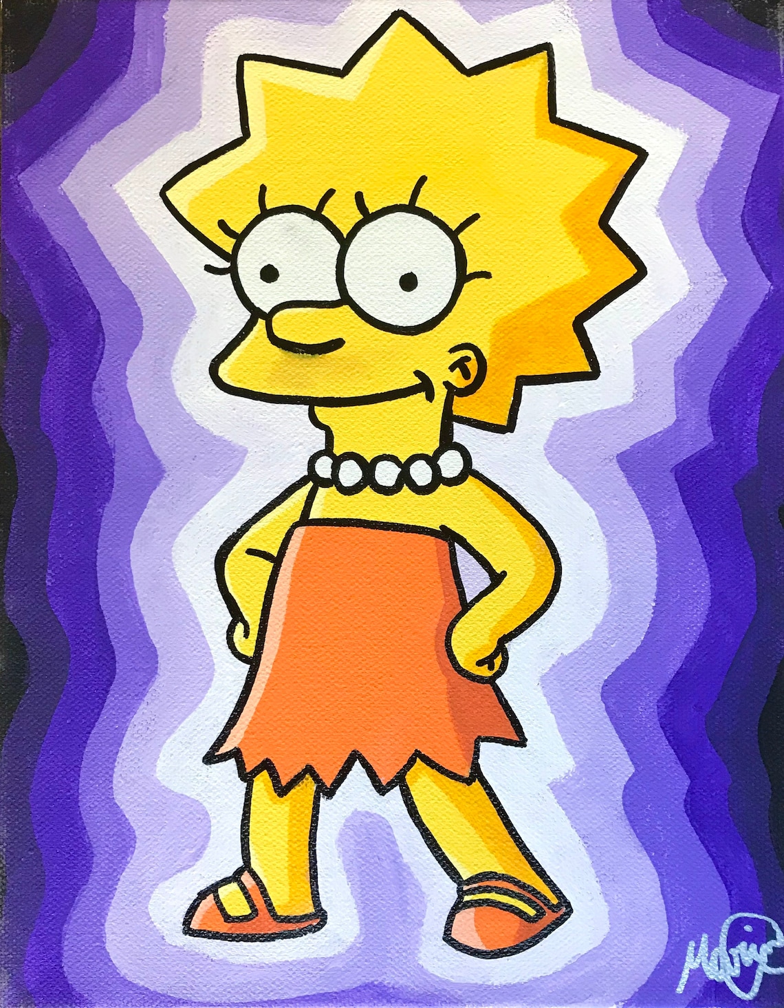 Lisa Simpson Cartoon Acrylic Painting With Outlined Background - Etsy