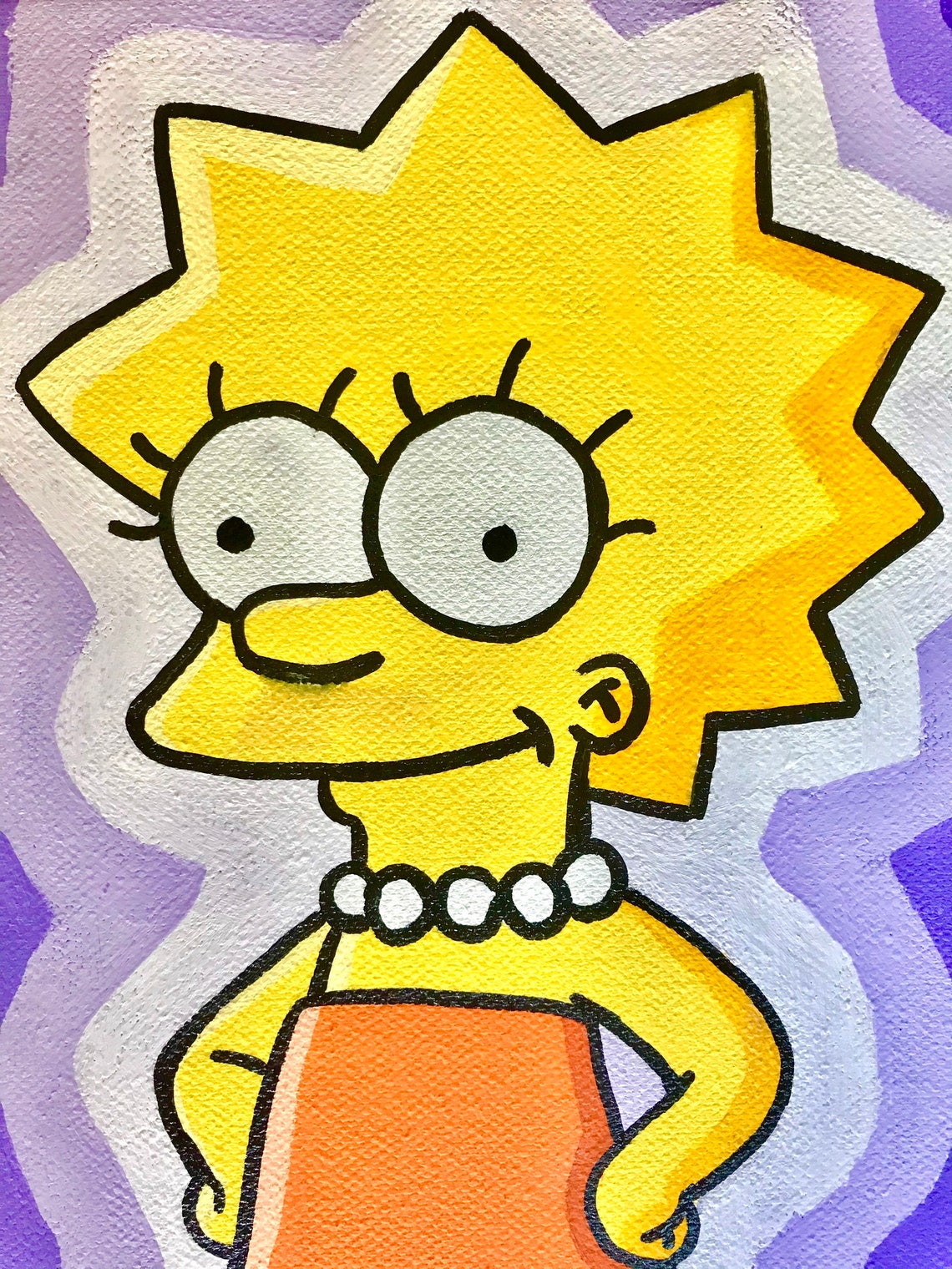 Lisa Simpson Cartoon Acrylic Painting With Outlined Background - Etsy
