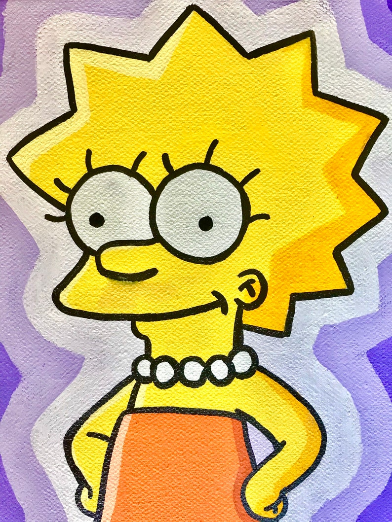 Lisa Simpson Cartoon Acrylic Painting With Outlined Background - Etsy