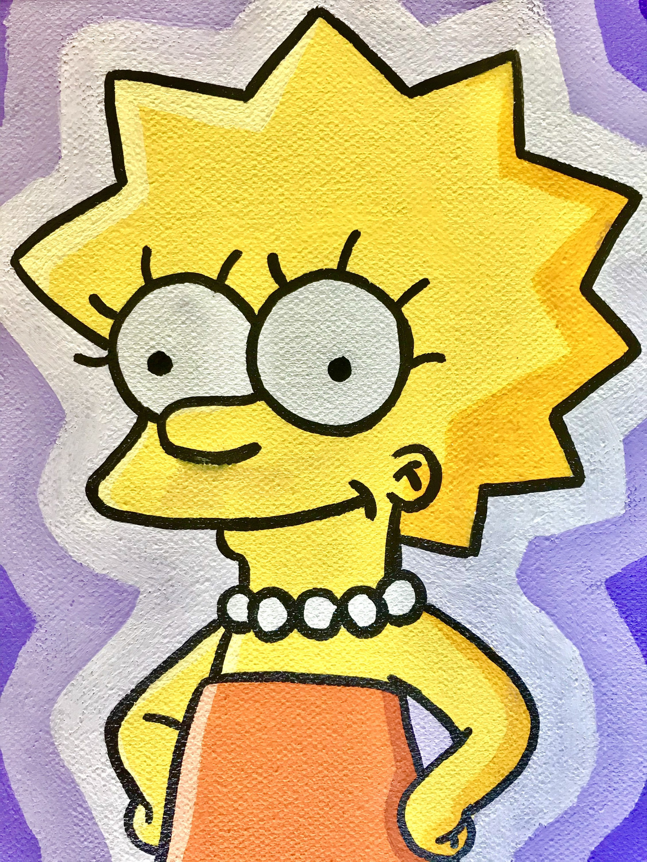 Lisa Simpson Cartoon Acrylic Painting With Outlined Background - Etsy