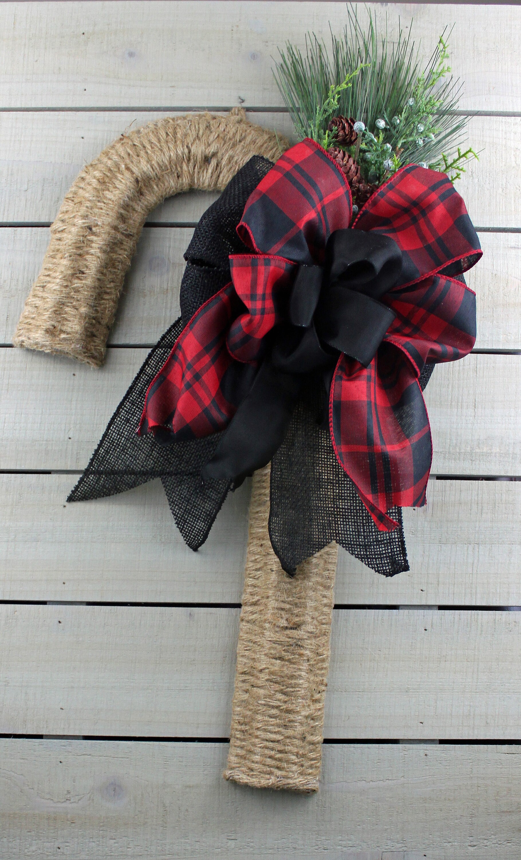 Christmas Woven Rope Candy Cane With Pine Cones, Berries and Greens ...