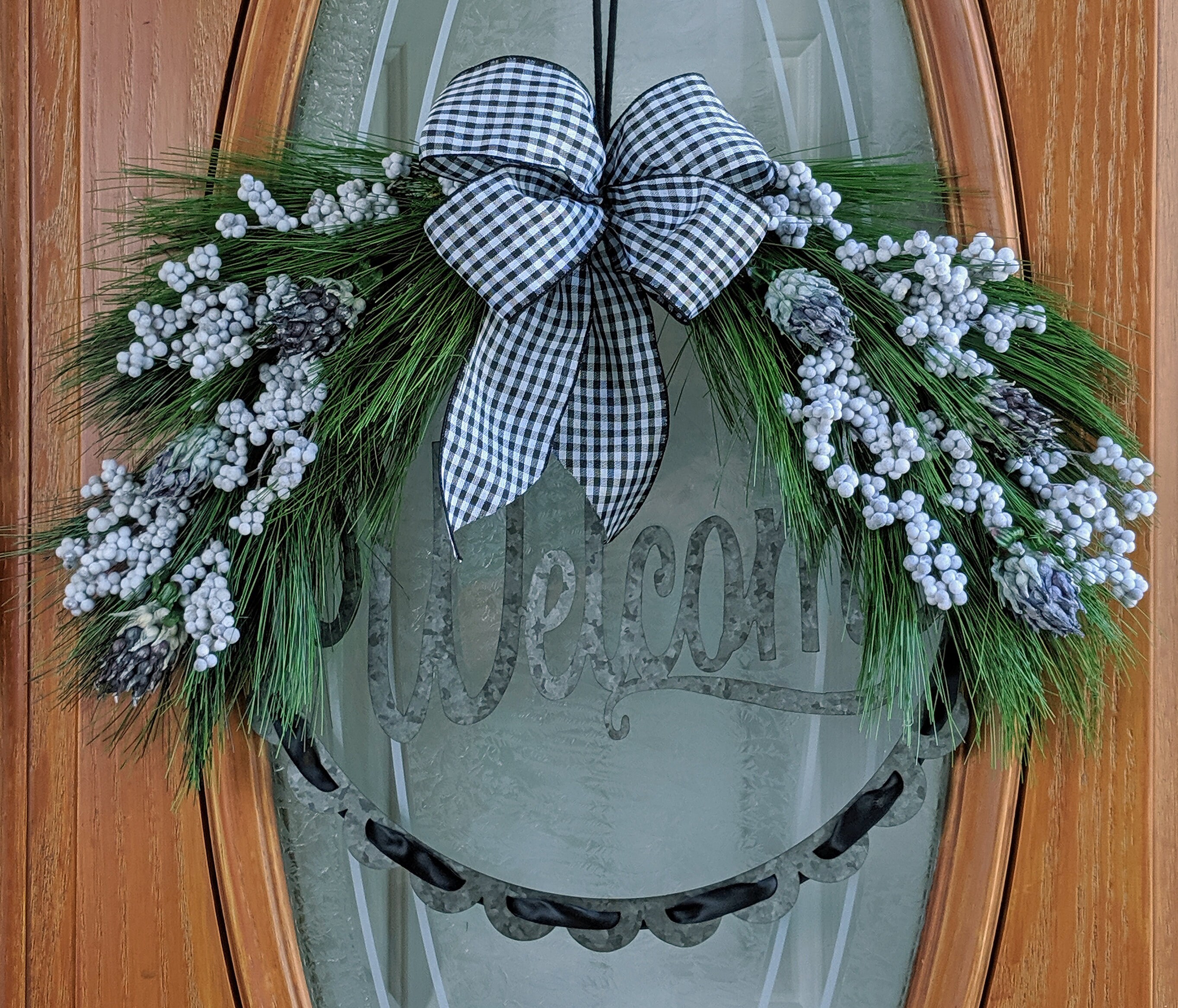 RUSTIC METAL WELCOME Door Hanging. Christmas Wreath. Winter Wreath ...