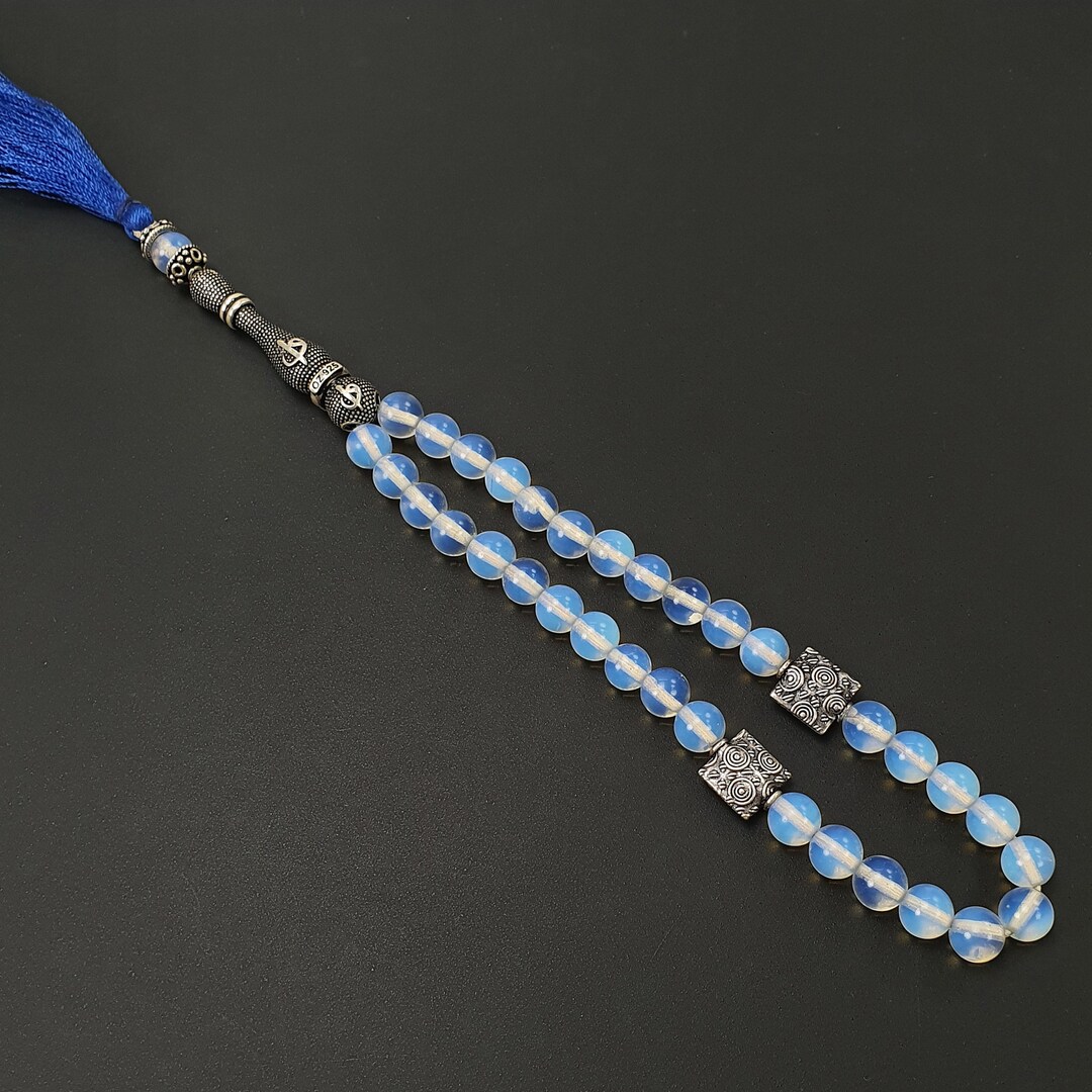 Turkish Islamic Tasbih Natural 925 Silver Blue Opalite Gemstone 8mm ...