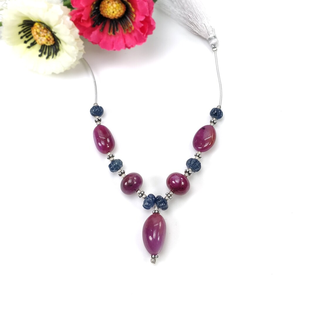 Ruby & Blue Sapphire Gemstone Carving, Plain Loose Beads: 82.00cts ...