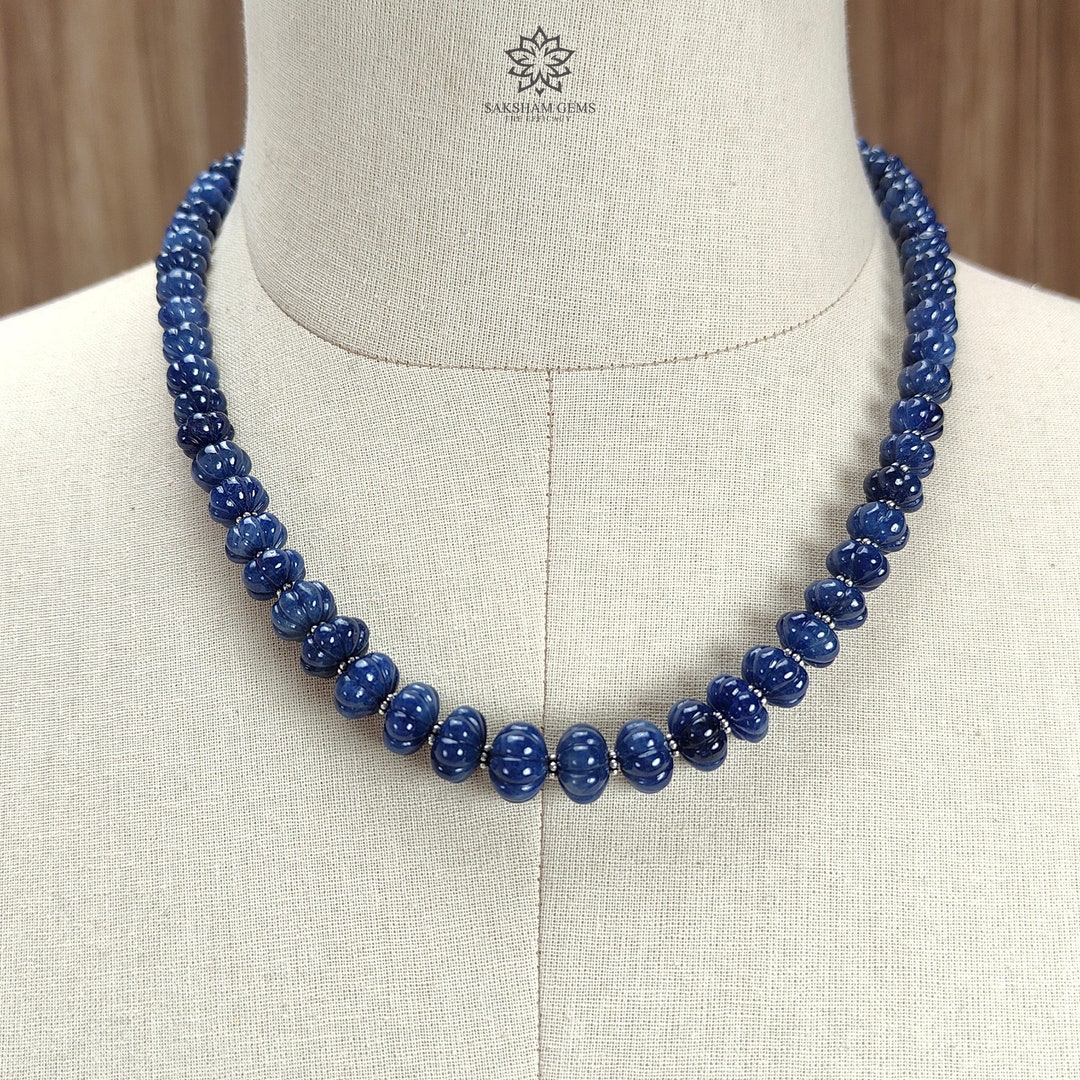 Buy Blue Sapphire Melon Pumpkin Beads Necklace: 394.50cts Natural ...