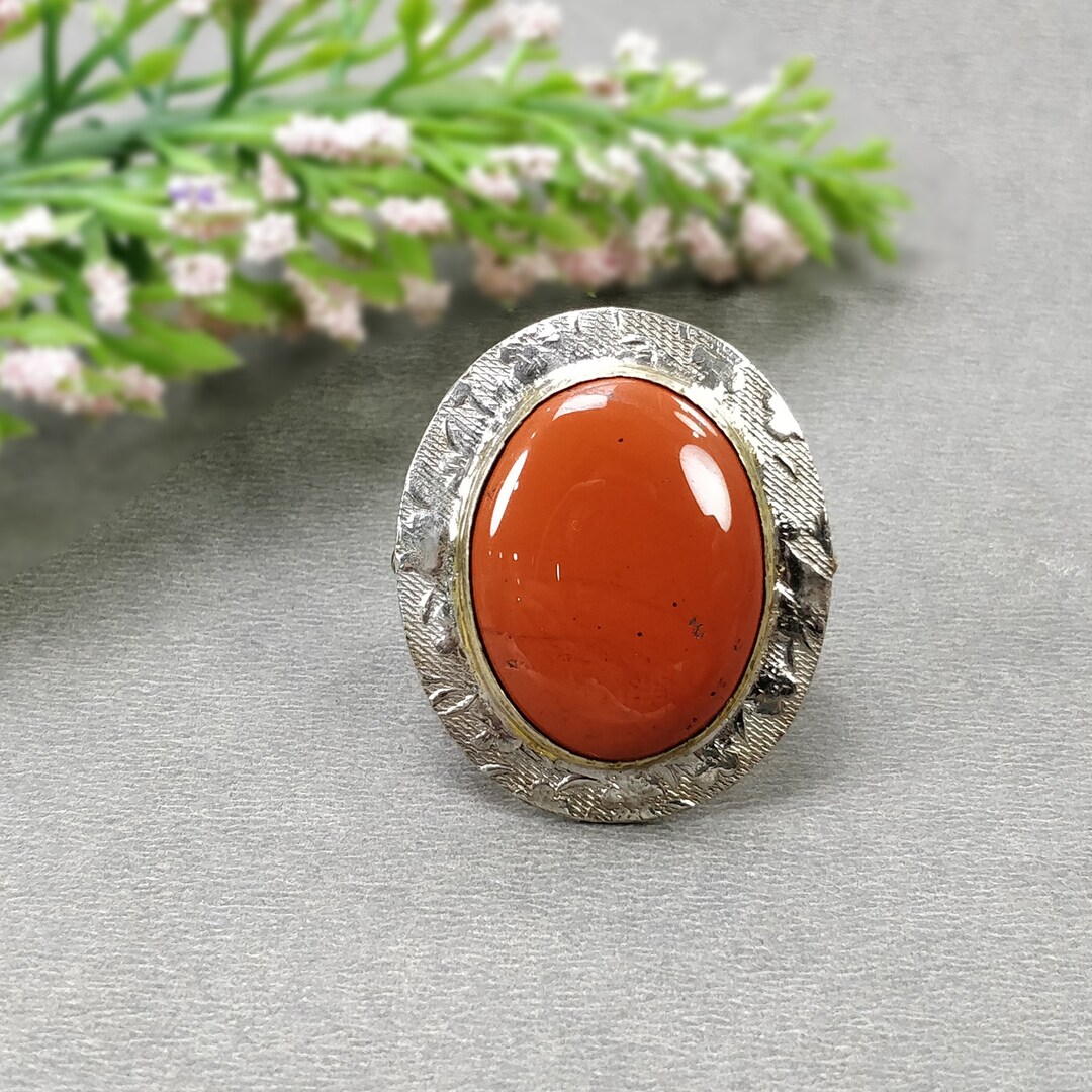 Handmade Designer Silver Ring : Natural Red Jasper Gemstone Oval Shape ...