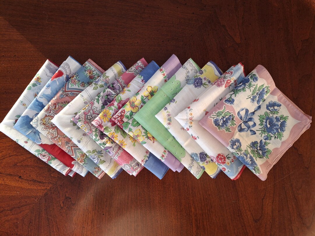 Lot of 11 Women's Vintage Handkerchiefs, Colourful Vintage Hankies ...