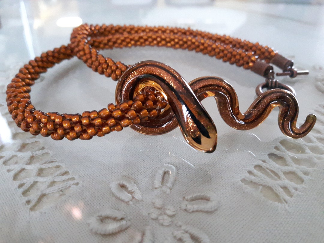 Murano Glass Snake Pendant Topaz Kumihimo Necklace - Etsy