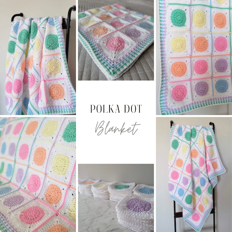 Crochet Polka Dot Granny Square Blanket, Crochet Pattern, Circle ...