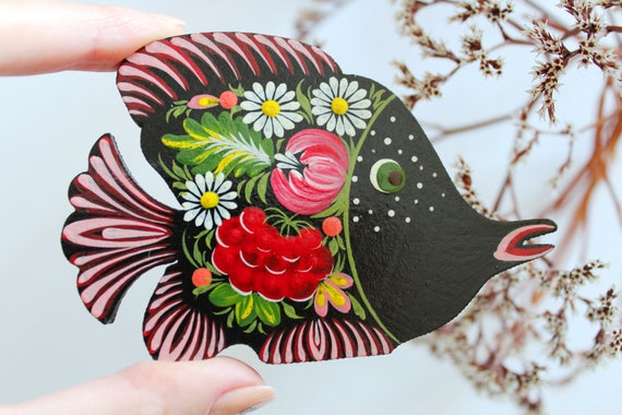 Wooden Fish Magnet Cute Hand Drawn Magnet Magnet With Hand | Etsy