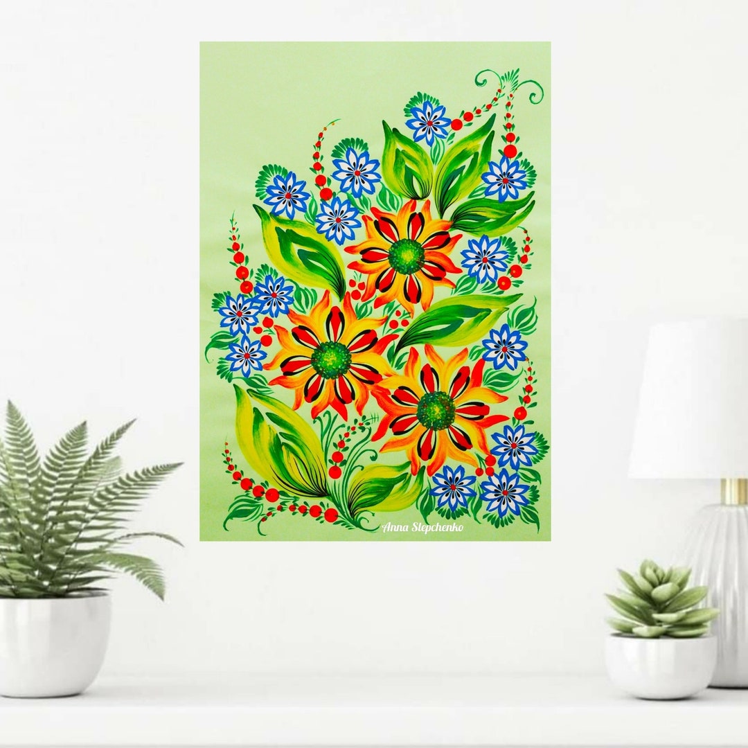 Ukrainian Traditional Art, Hand-drawn Painting bouquet by Anna ...