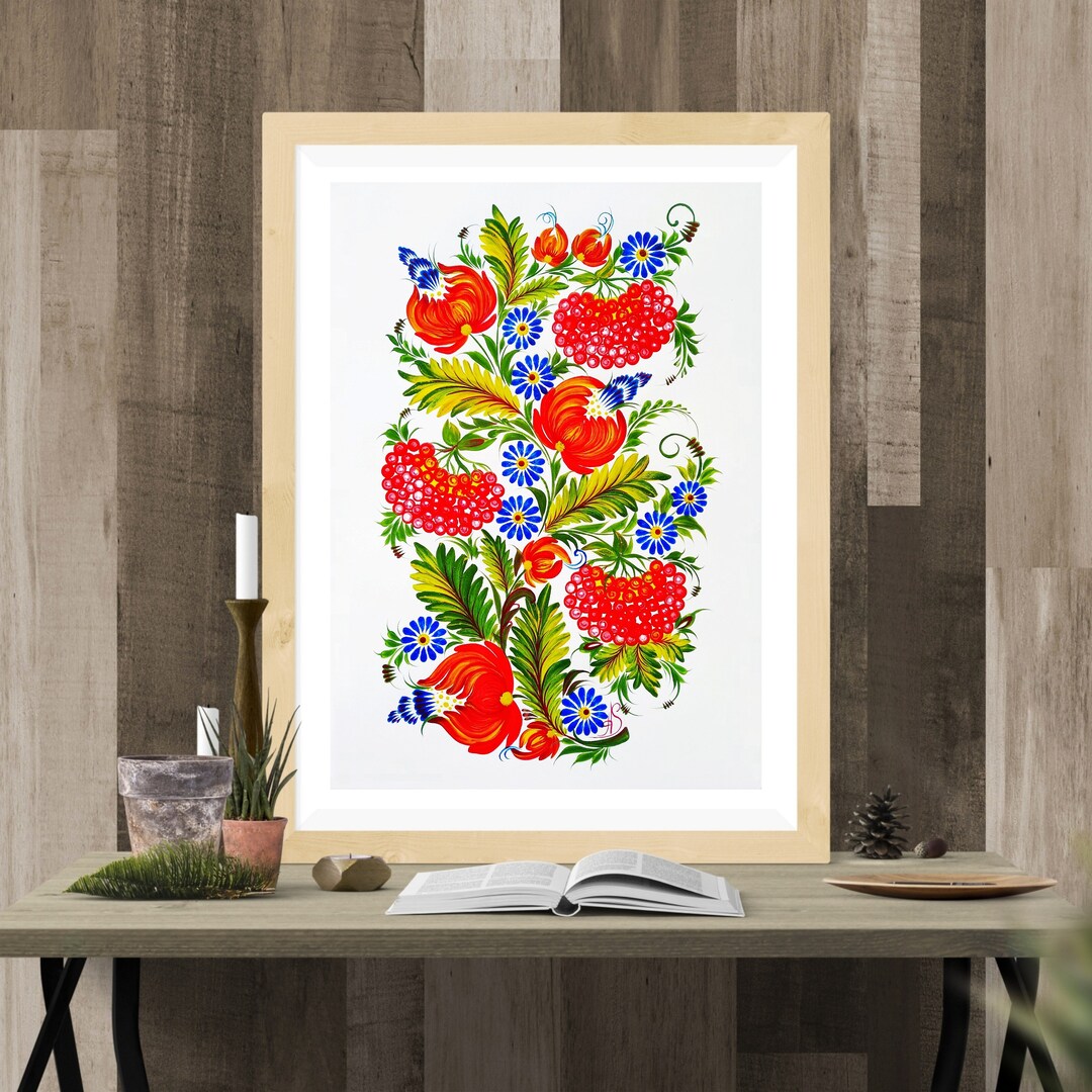 Digital Ukrainian Folk Art, Hand-drawn Painting viburnum a Symbol of ...