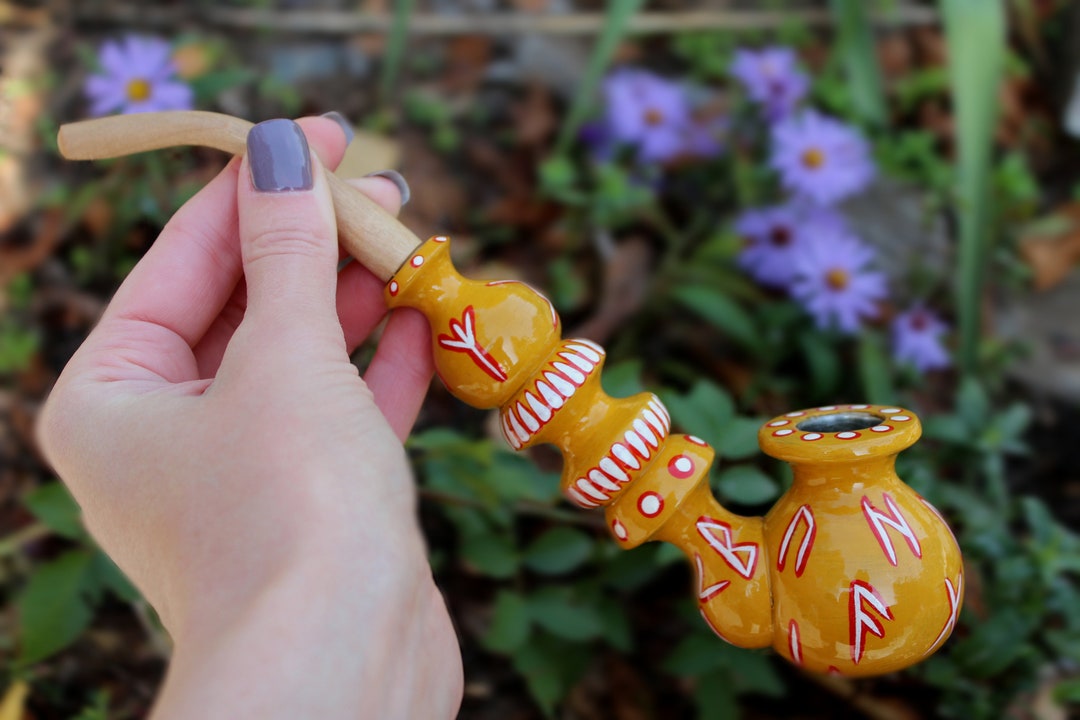 Runed Wooden Smoking Pipe, Viking Tobacco Pipe, Magic Runes on Yellow ...