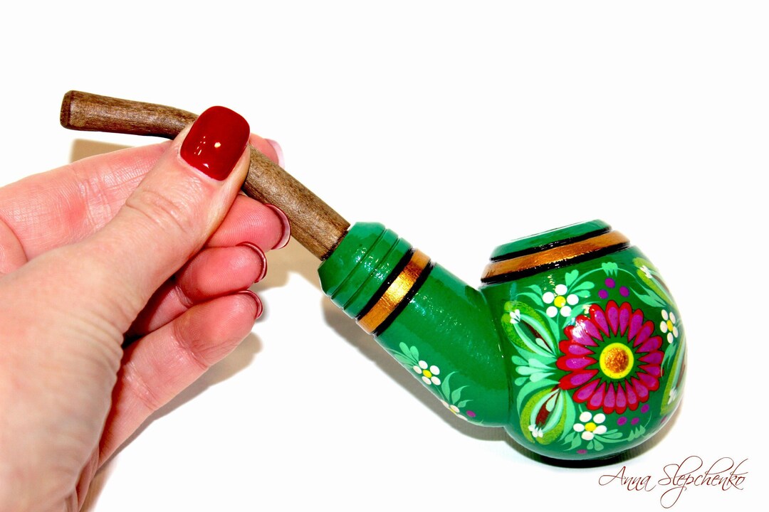 Wooden Smoking Pipe, Green Tobacco Pipe, Unique Purple Flower Pipe ...