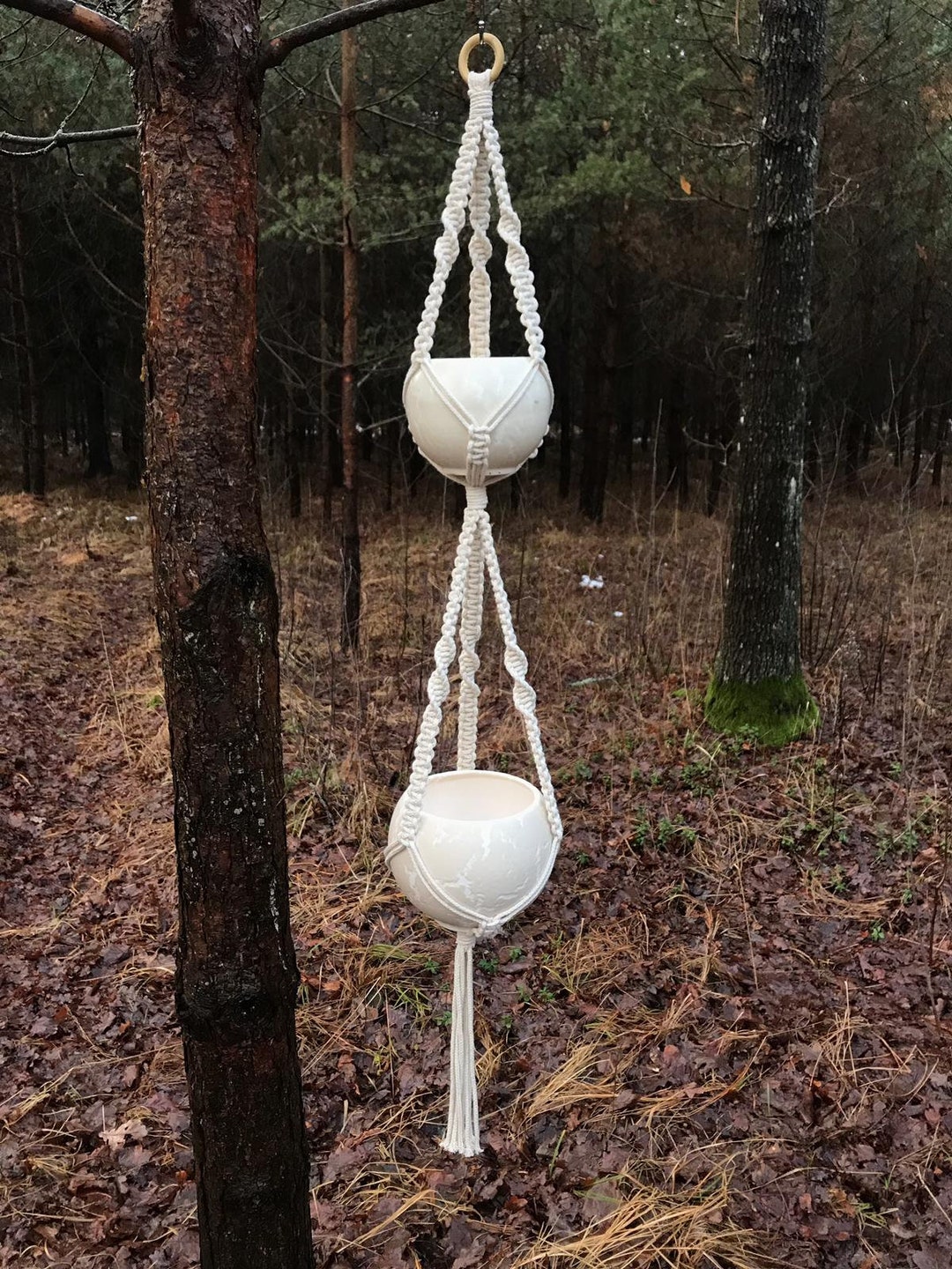 Double Macrame Plant Hanger/hanging Flowerpot Holder/plant Holder ...