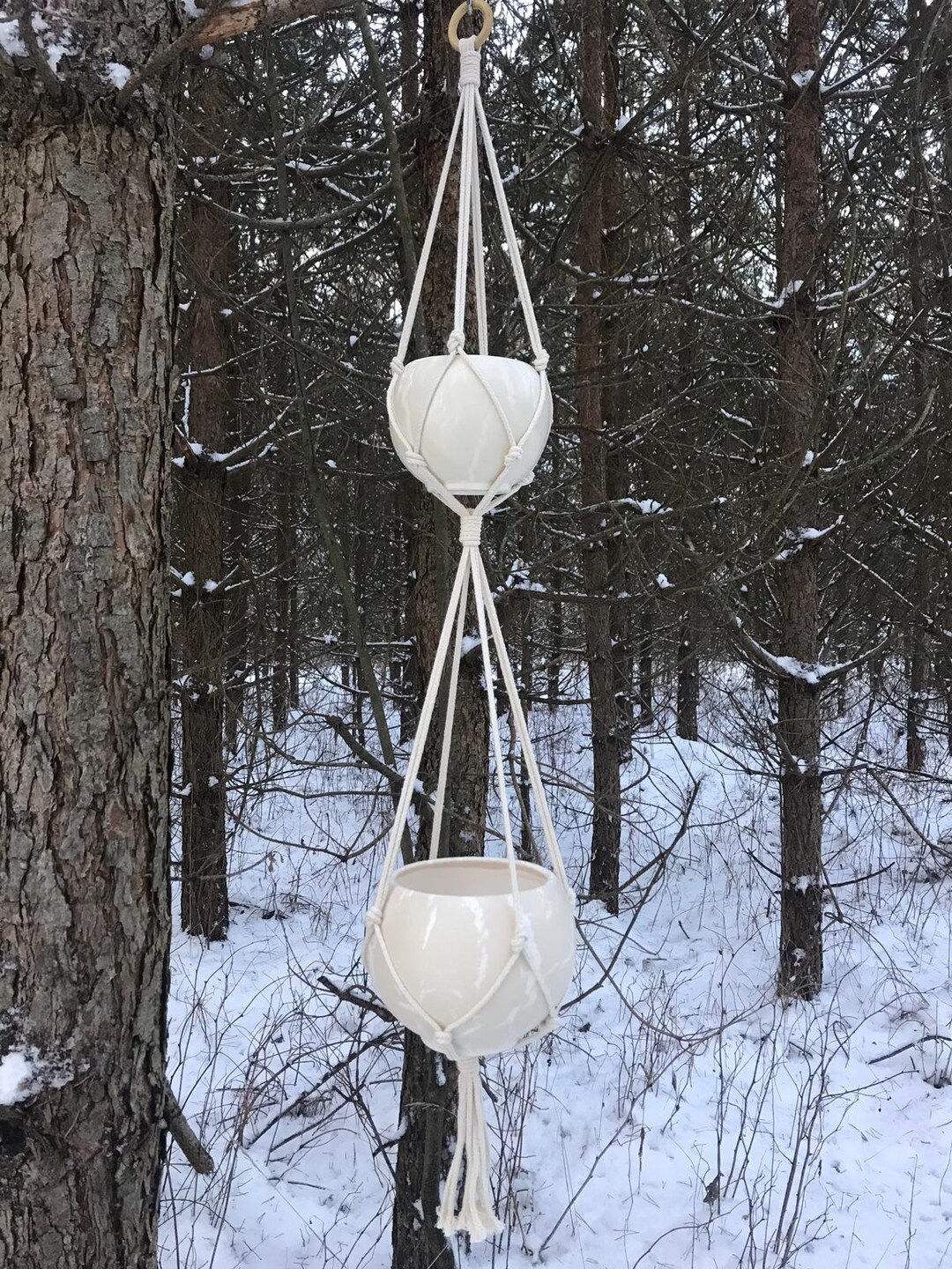 Simple Double Macrame Plant Hanger/hanging Flowerpot Holder/plant ...