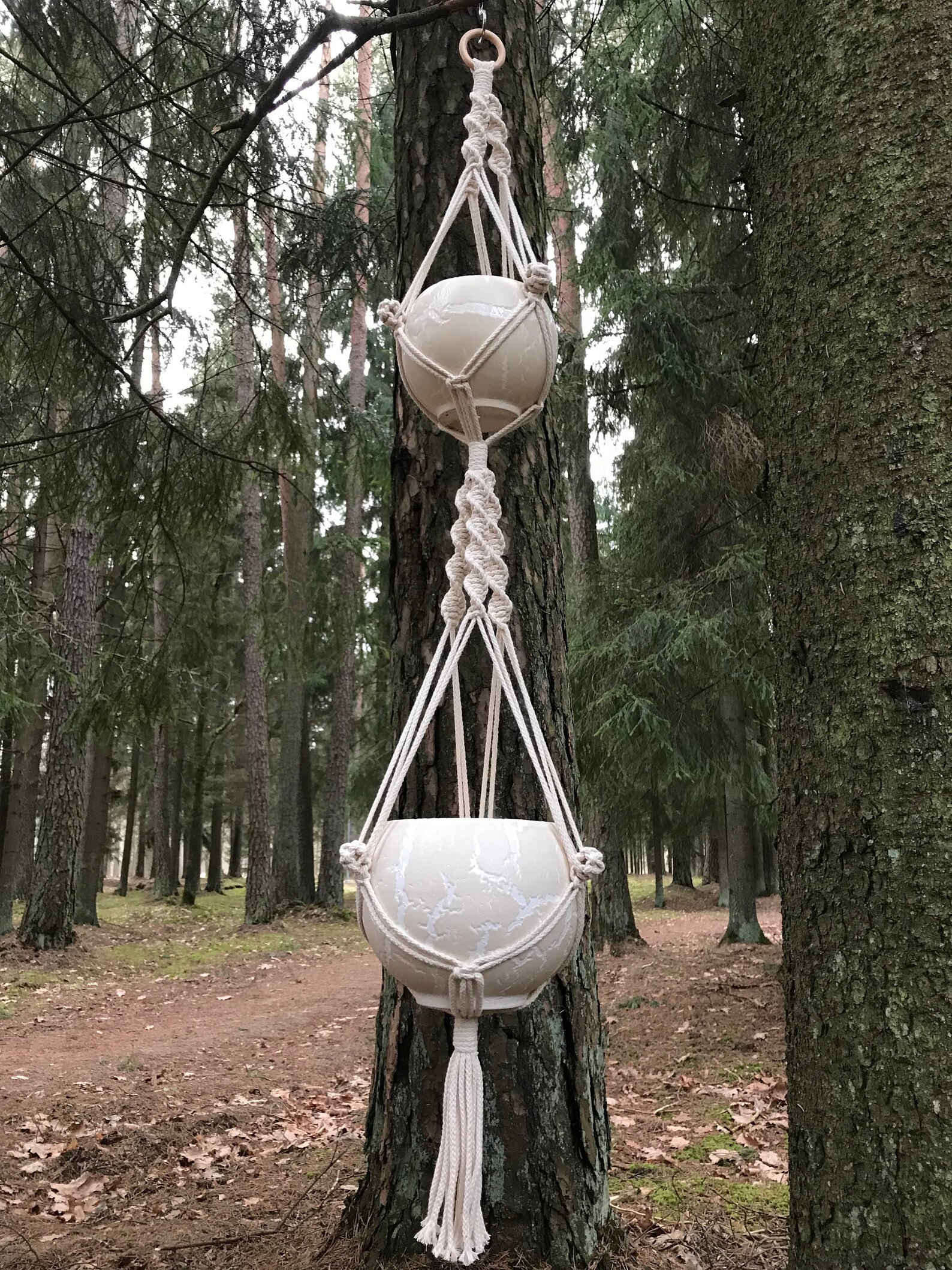 Double Macrame Plant Hanger/hanging Flowerpot Holder/plant - Etsy