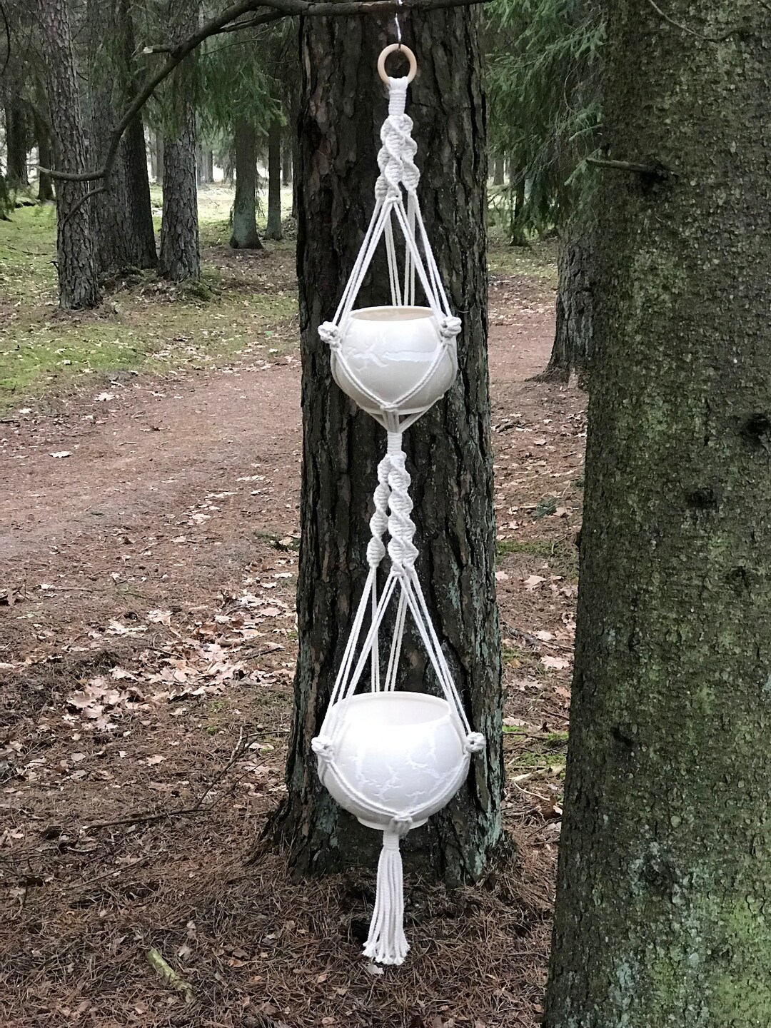 Double Macrame Plant Hanger/hanging Flowerpot Holder/plant Holder ...