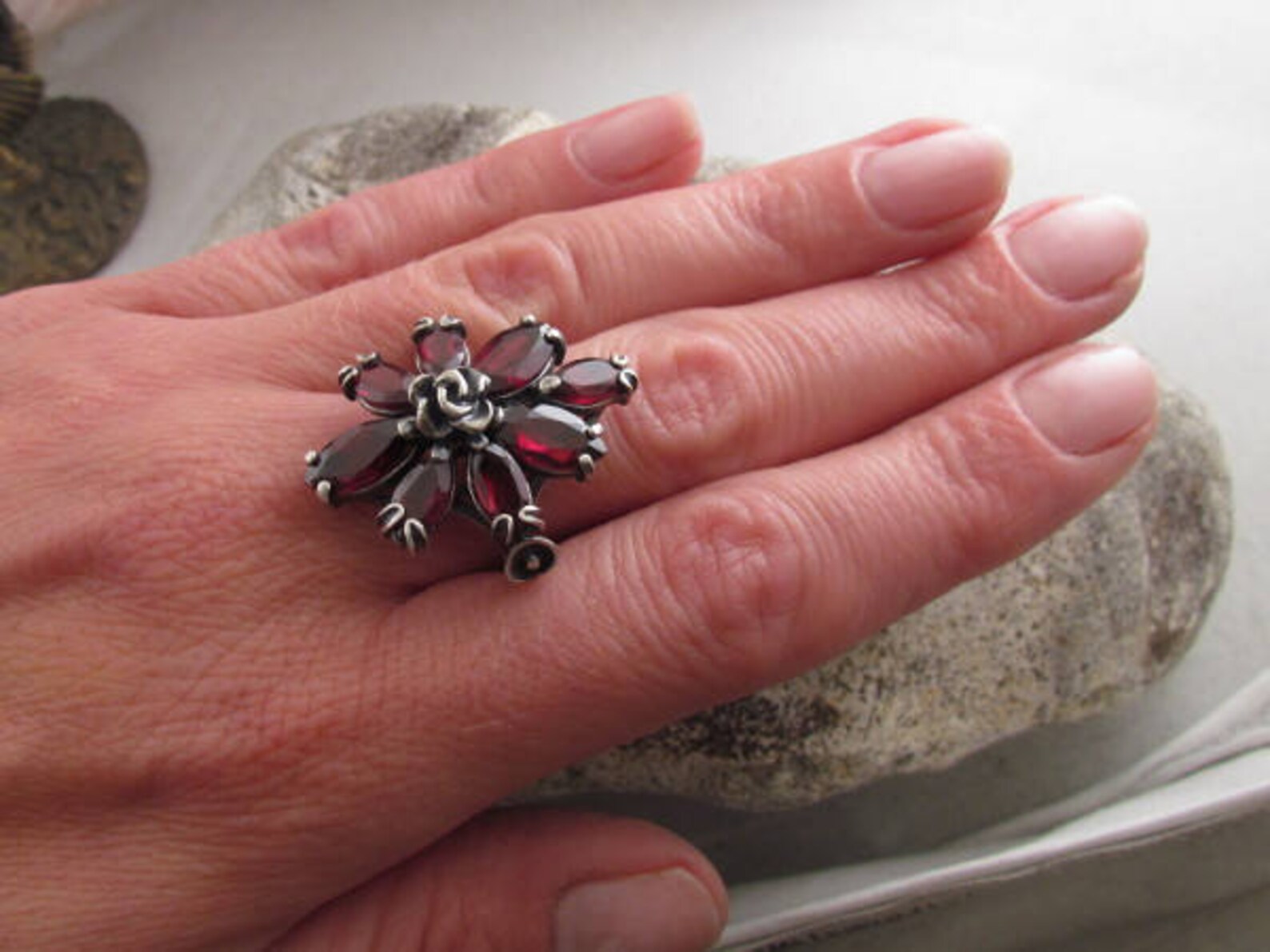 Large Sterling Silver Ring.handmade Silver Ring.garnet Silver | Etsy