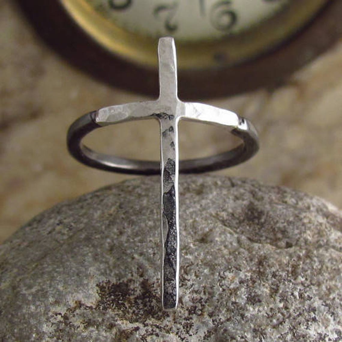 Silver Cross Ring.hanmade Cross Ring.hammered Cross black - Etsy