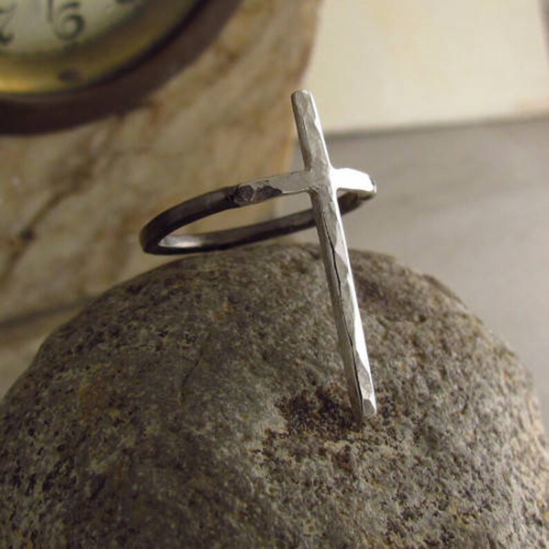 Silver Cross Ring.hanmade Cross Ring.hammered Cross black - Etsy