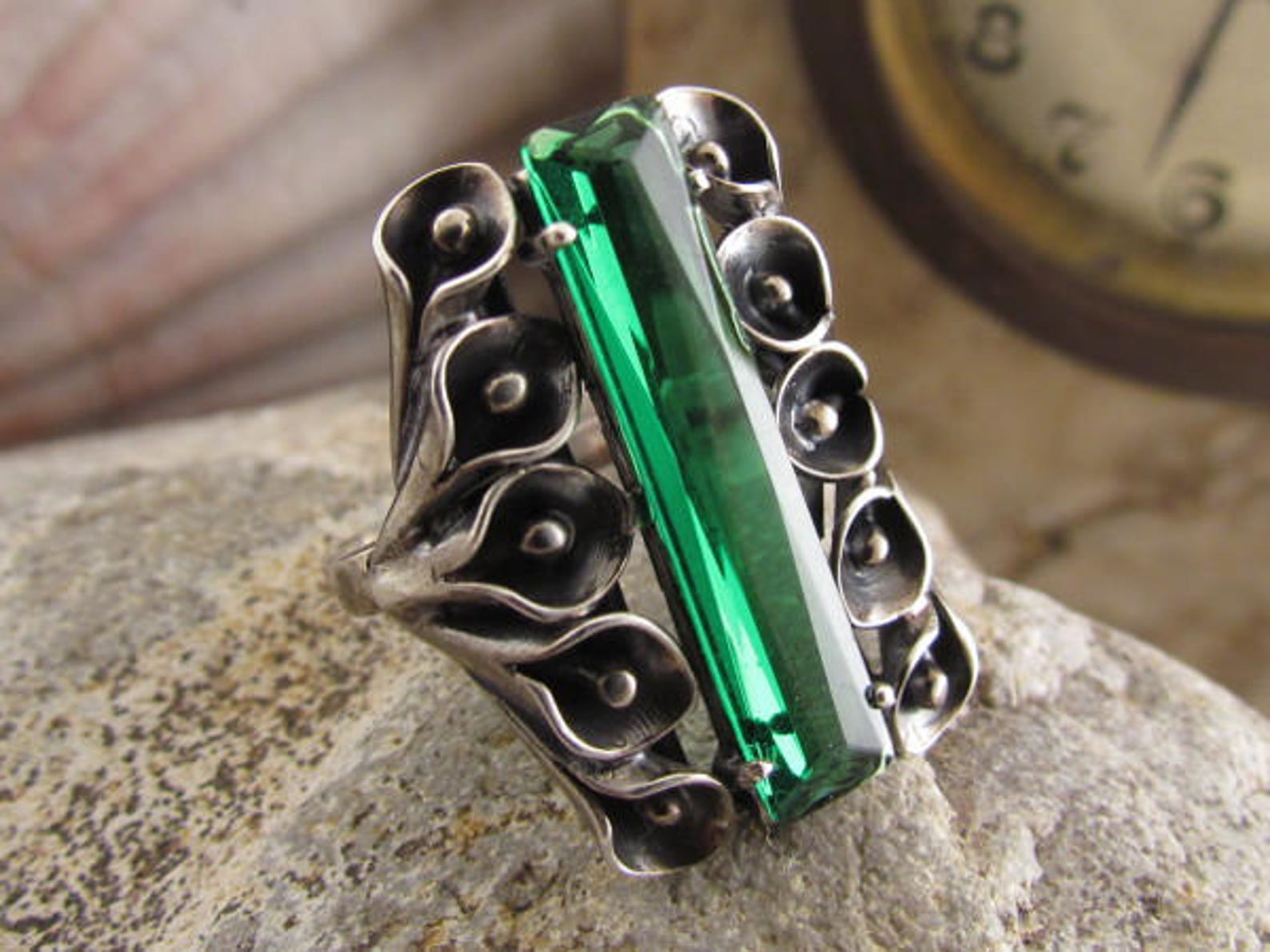Emerald Ring.large Sterling Silver Ring.handmade Silver Ring.hammered ...