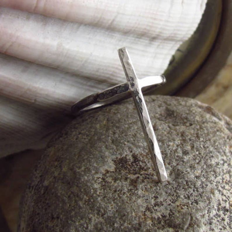 Silver Cross Ring.hanmade Cross Ring.hammered Cross black - Etsy