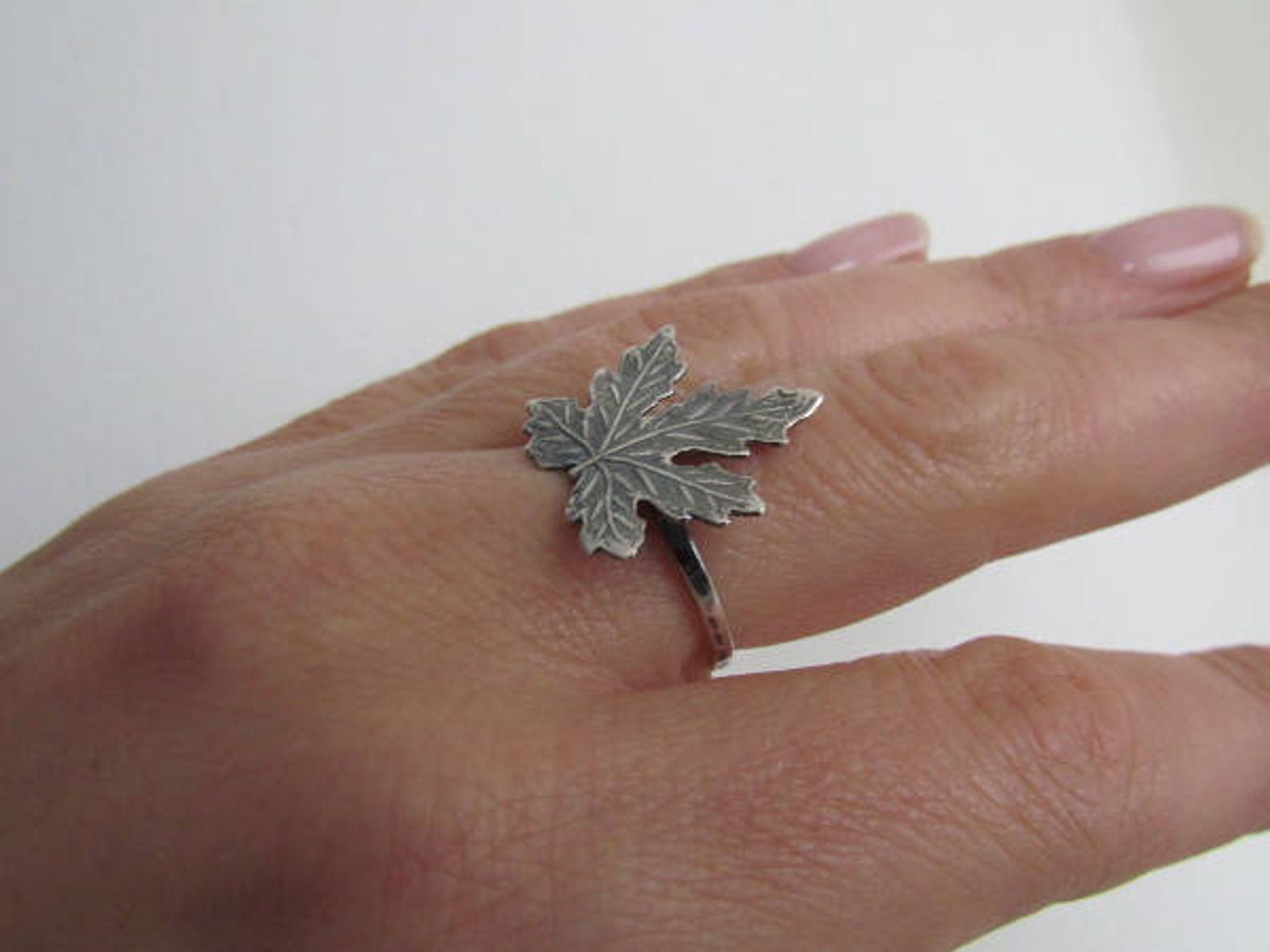 Maple Leaf Ring.Silver Maple Leaf Ring.Hammered | Etsy