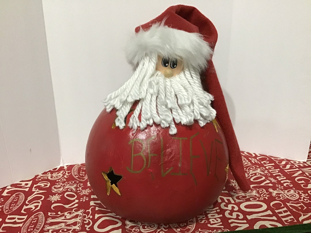 Handmade Large Santa Gourd, “believe” Santa Christmas Decor, Whimsical ...