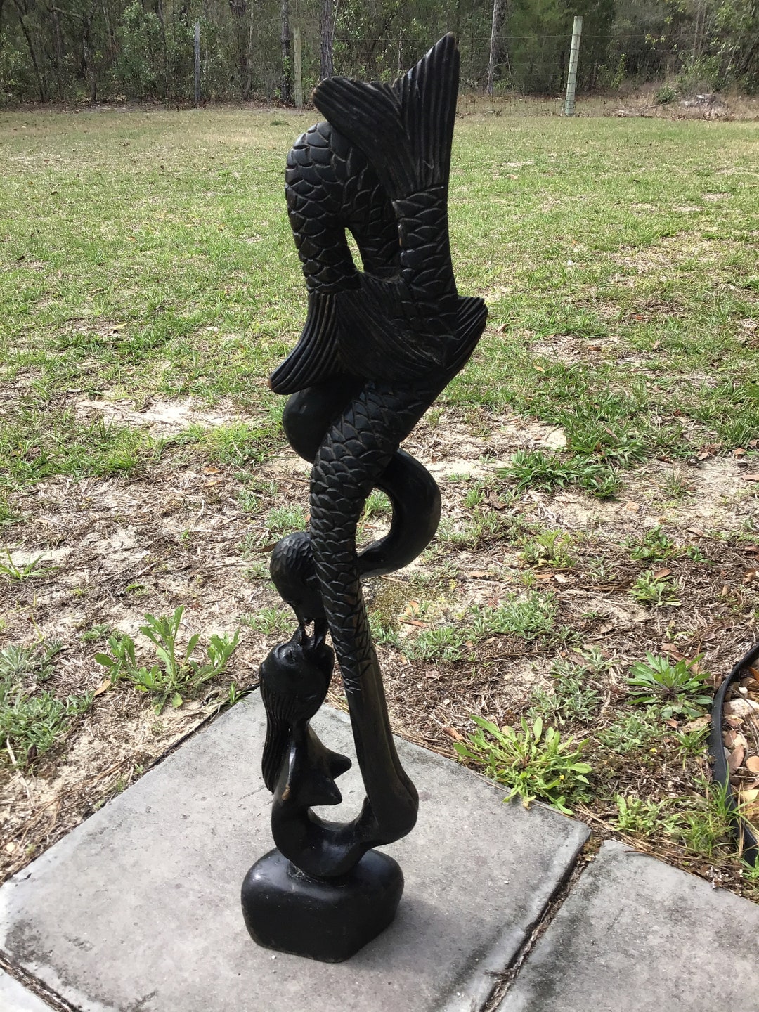Entwined Lovers, Large Wood Carved Mermaids Statue, Coastal, Nautical ...
