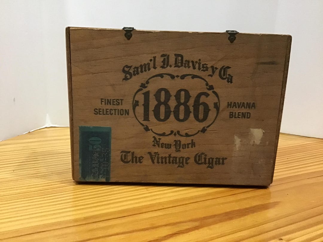 1886 Saml J Davis Wood Cigar Box, Tobacciana Collectible, Wood Storage ...