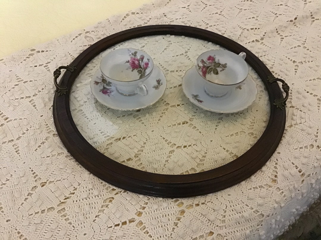 Beautiful Large Antique Oak and Glass Butler Tray, Tea, Coffee ...