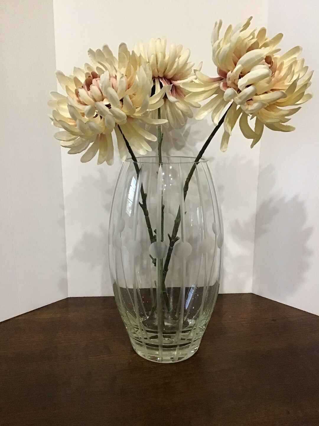 Large Crystal Vase Heavy Crystal Etched Vase - Etsy