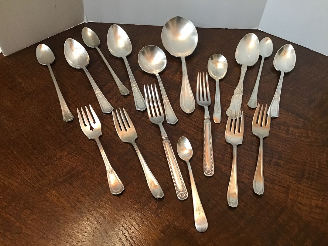 Vintage Mismatched Silver Plate Serving and Flatware Collection ...