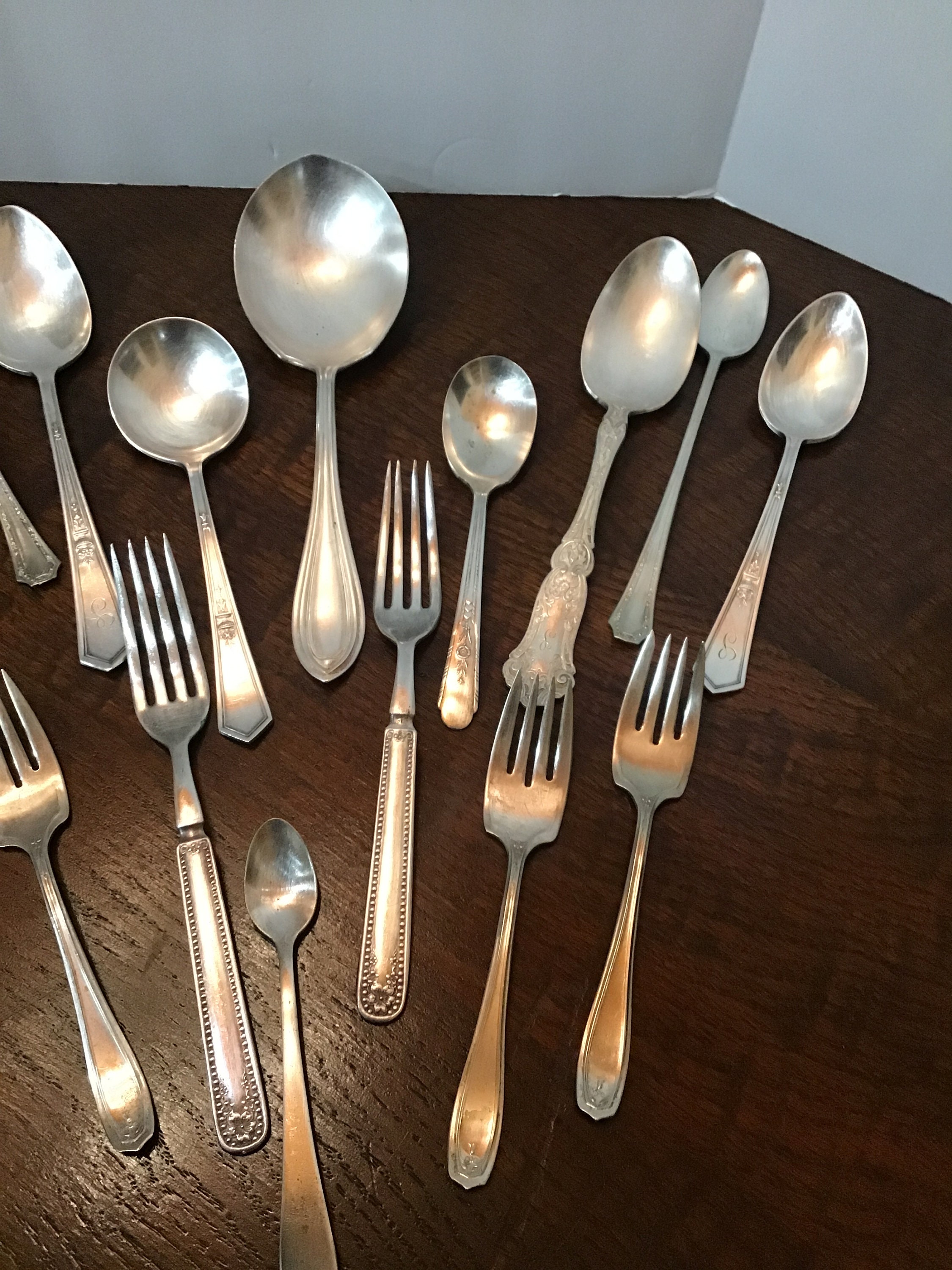 Vintage Mismatched Silver Plate Serving and Flatware Collection ...