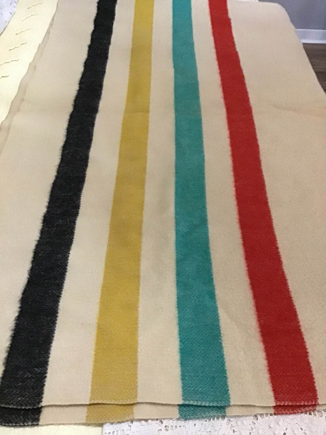 Striped Four Point Traders Blanket, Antique Wool Blanket, Cabin, River ...