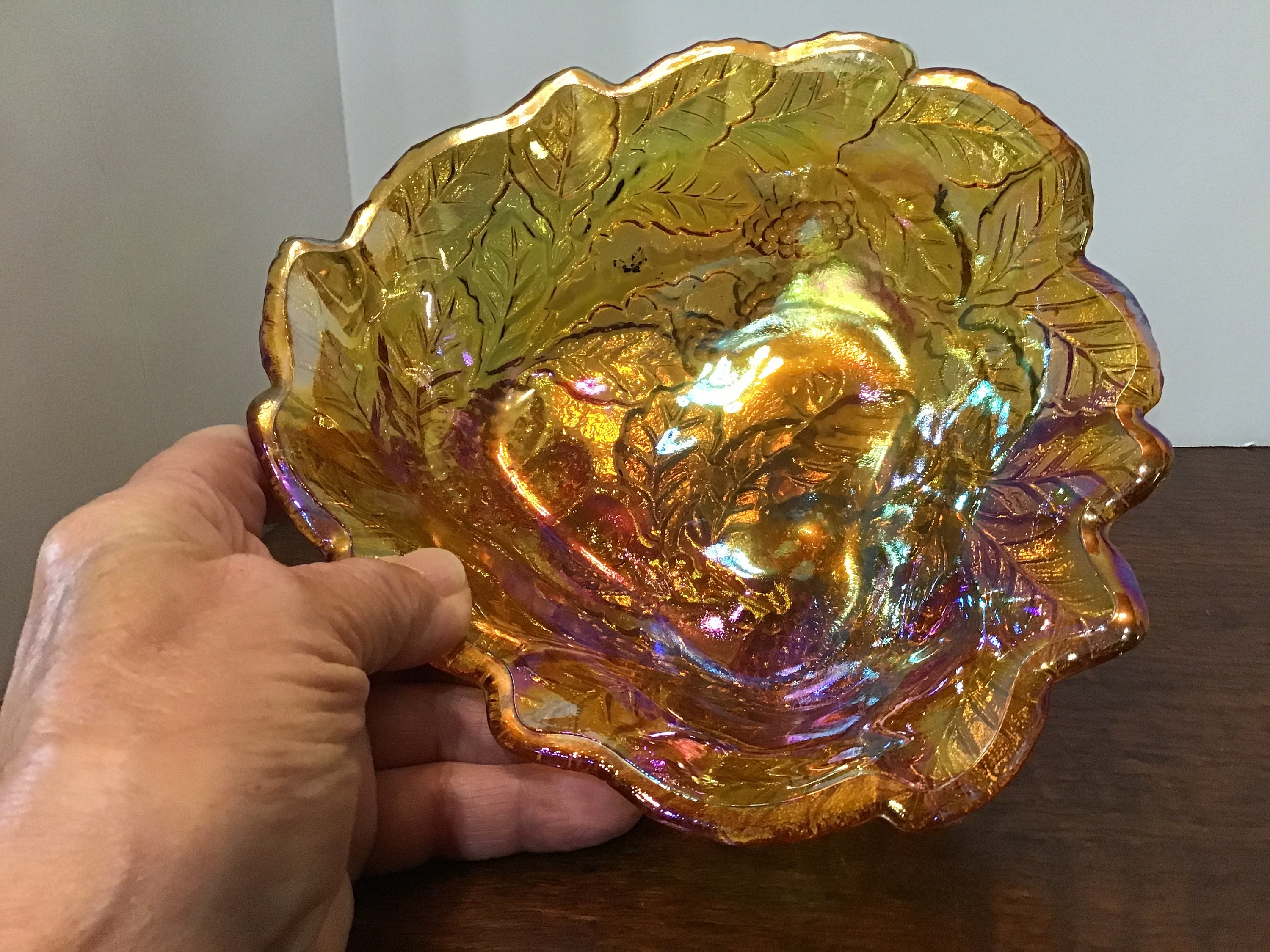 Vintage Marigold Carnival Glass Footed Candy Nut Dish 1930s Carnival ...