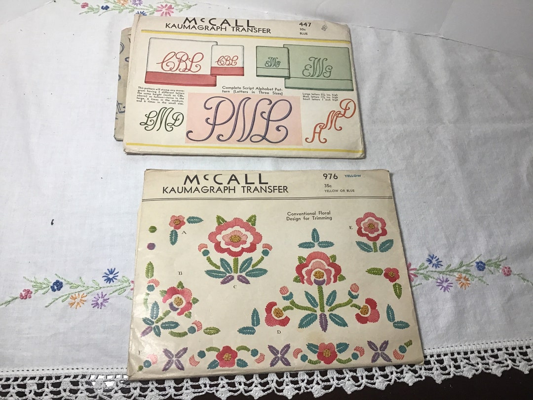 Vintage Patterns, 1940s Mccall Kaumagraph Transfer Patterns, Floral ...