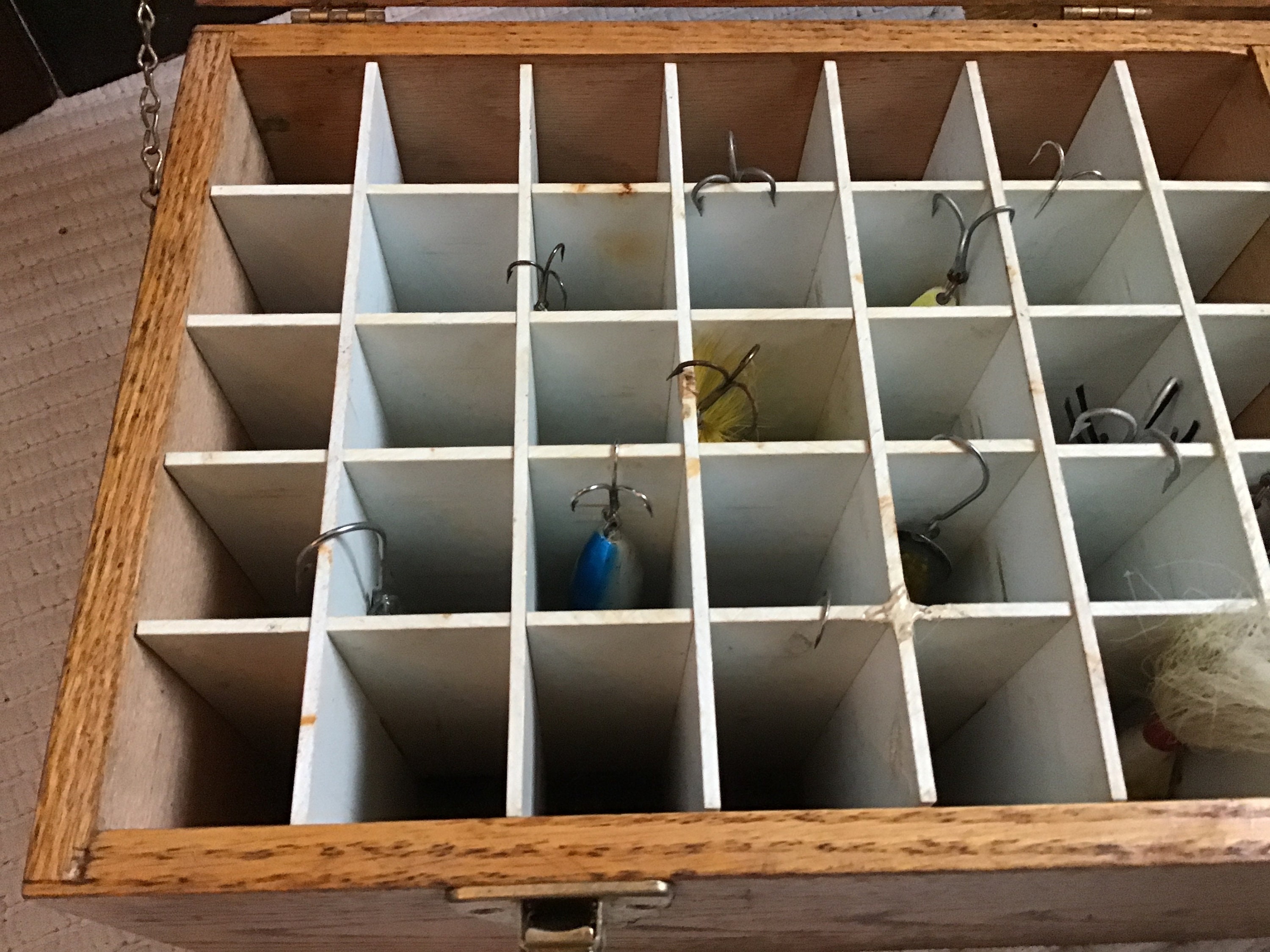 Vintage Wood Oak Fishing Tackle Box Organizer With Lures - Etsy